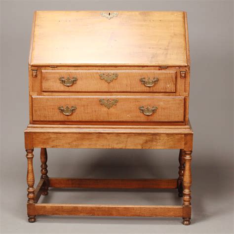 Lot 059 Small Size Dovetailed 2 Drawer Slant Front Desk Affixed To A
