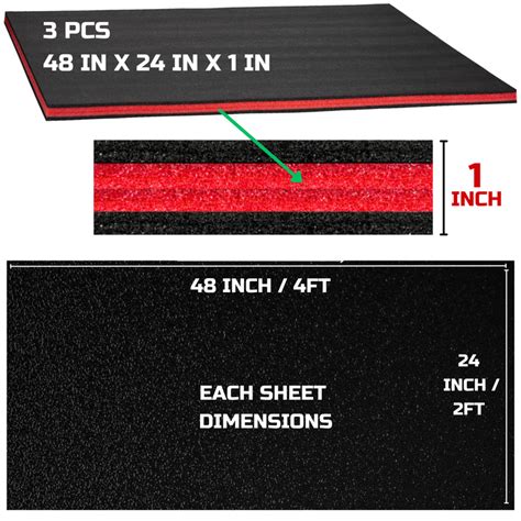 Tool Box Foam 3pack 48x24x1 Inch Foam Inserts For Cases Polyethylene Onreva