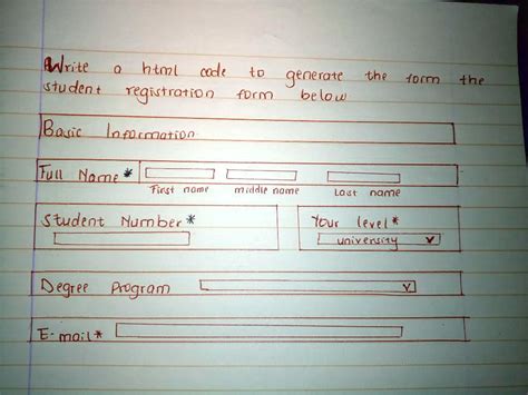 SOLVED Write An HTML Code To Generate The Following Student Registration Form Basic