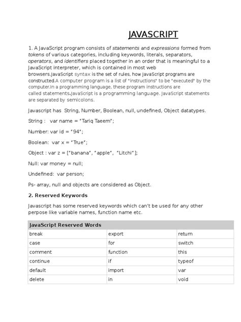 Javascript Basics Assignment 1 Pdf Reserved Word Java Script