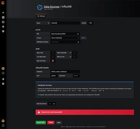 Bad Gateway Errors When Connecting Data Sources Eg Influxdb