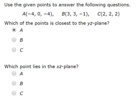 solved use the given points to answer the following