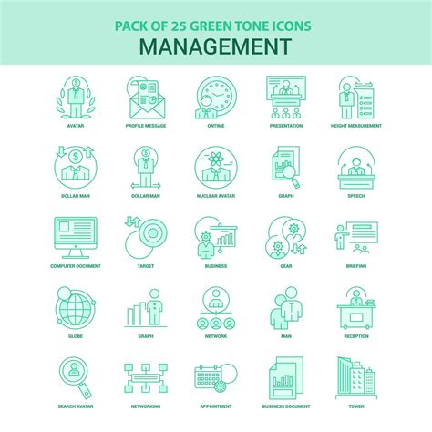 25 Green Management Icon Set 14189522 Vector Art At Vecteezy