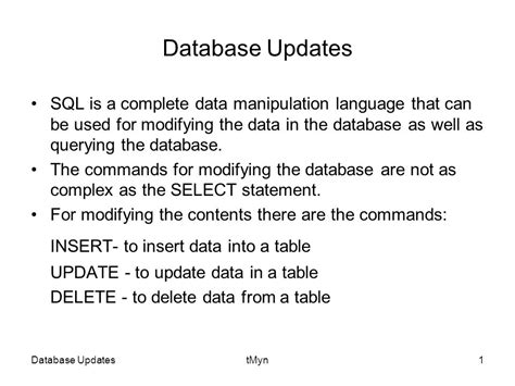 database updatestmyn1 database updates sql is a complete data