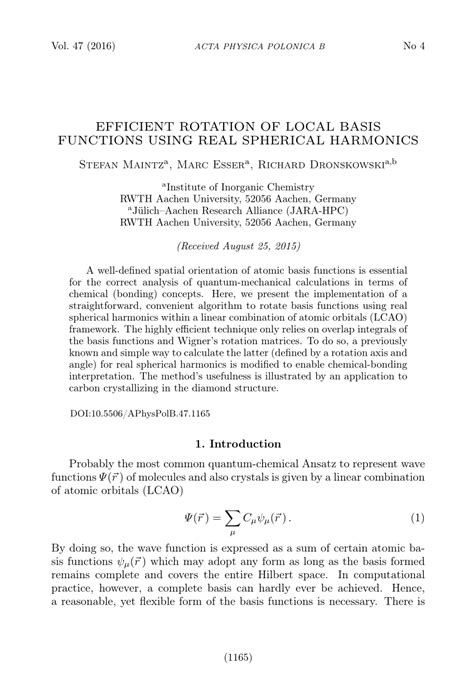 Pdf Efficient Rotation Of Local Basis Functions Using Real Spherical