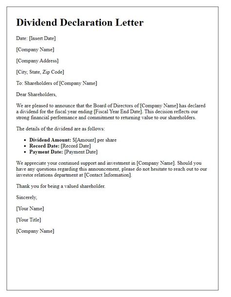 Letter Template For Annual Shareholder Dividend Announcement Free