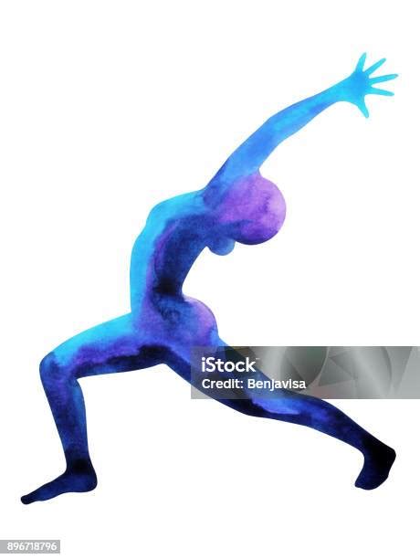 전사 1 요가 포즈 위치 수채화 그림 손 그림 일러스트 디자인 차크라 컬러 파워 클리핑 경로 수채화에 대한 스톡 벡터 아트 및