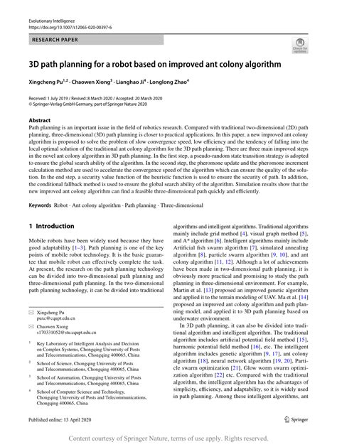3d path planning for a robot based on improved ant colony algorithm