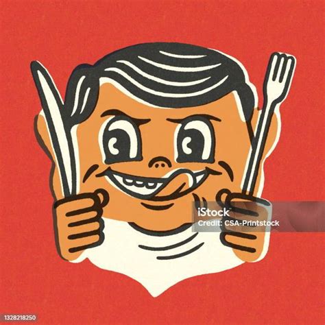 배고픈 남자 먹기에 대한 스톡 벡터 아트 및 기타 이미지 먹기 테이블 나이프 포크 Istock