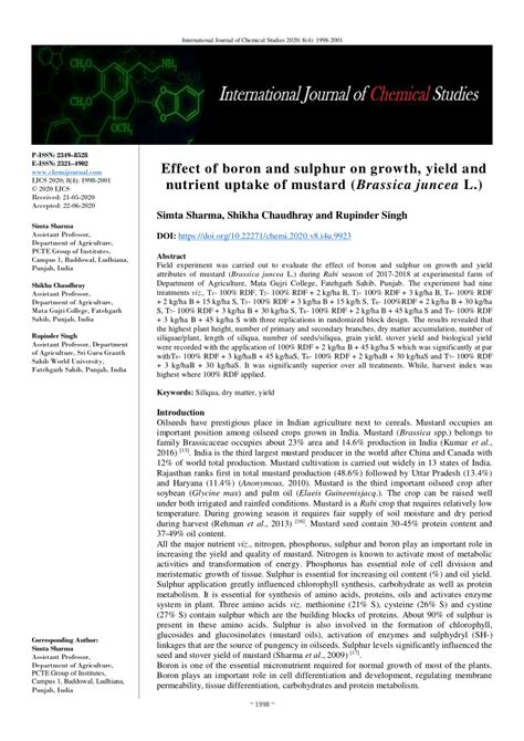 Pdf Effect Of Boron And Sulphur On Growth Yield And Nutrient Uptake