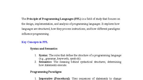 Ppl Key Concepts And Data Management In Programming Languages Studocu