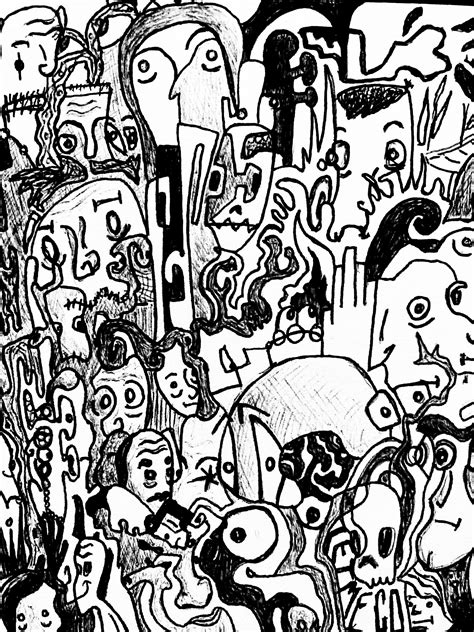 Black And White Hand Drawn Trippy Psychedelic Art Piece “monochrome
