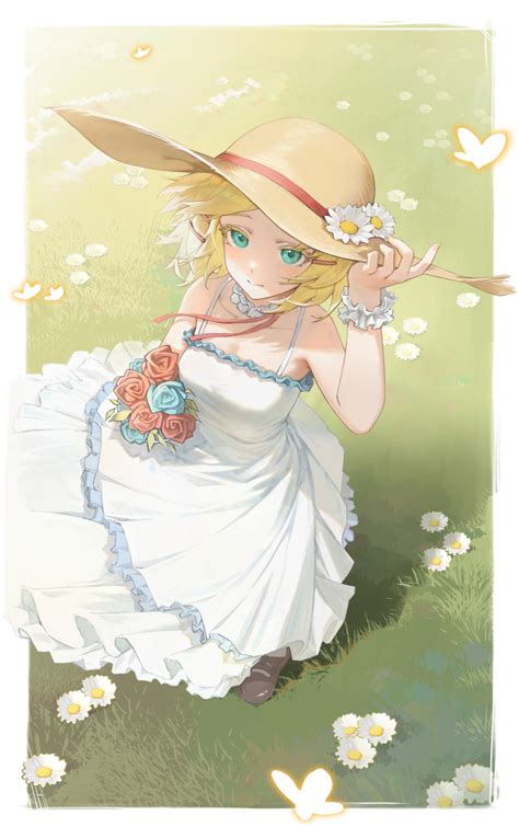 Kagamine Rin Original Highres 1girl 503404330 Aqua Eyes Blonde Hair Border Bug