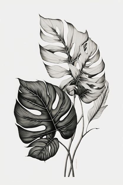 Dibujo De Arte De Línea Simple De Hojas Tropicales Fondo Blanco Foto