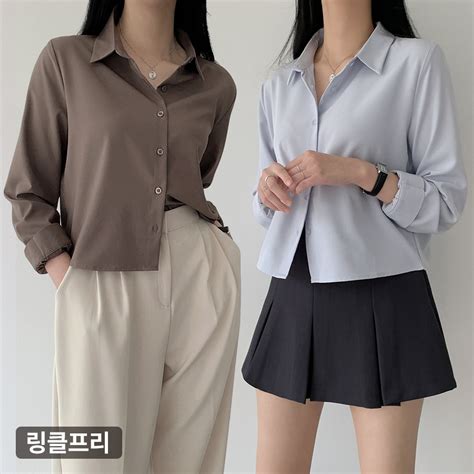 박남매 검증된원단 구김적은 링클프리 기본 크롭 긴팔 블라우스 P