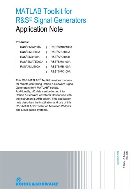 Matlab Toolkit For RandsÂ® Signal Generators Application Note