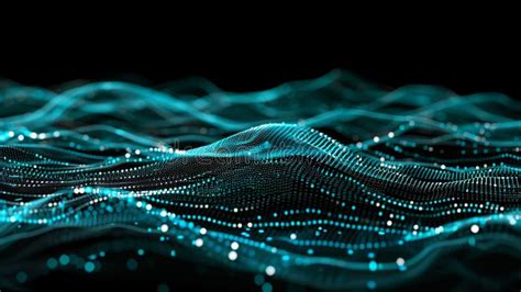 Abstract Tech Wave Background With Turquoise Data Points Digital Landscape Stock Illustration