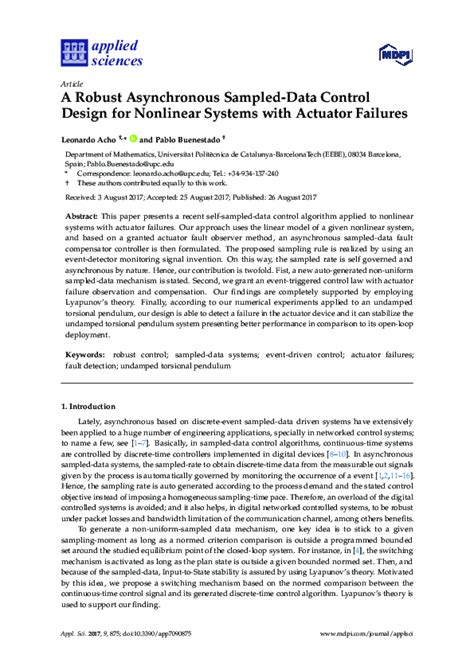 Pdf A Robust Asynchronous Sampled Data Control Design For Nonlinear
