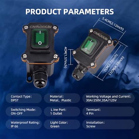 Snapklik Com CNAODUN Waterproof Inline Cord Switch 35A 125V 30A 250V AC On Off Toggle Switch