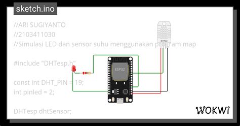 Simulasi Led Dan Sensor Suhu Menggunakan Program Map Copy Wokwi Esp32