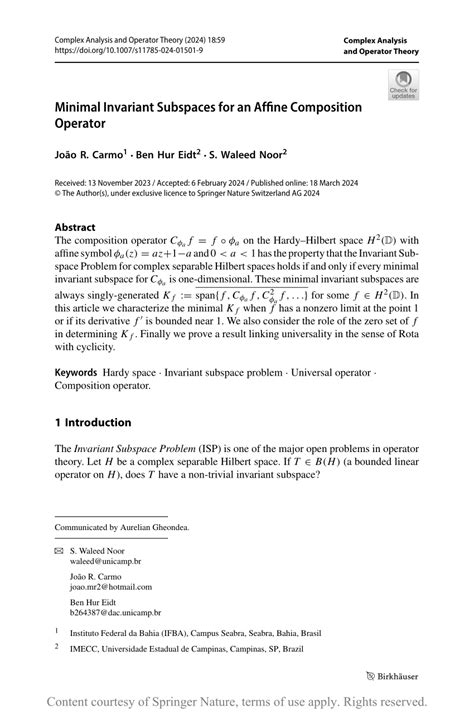 minimal invariant subspaces for an affine composition operator