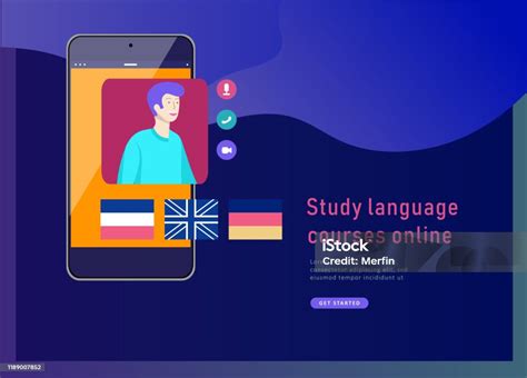 온라인 언어 코스 원격 교육 교육을위한 방문 페이지 템플릿 언어 학습 인터페이스 및 교육 개념 Html에 대한 스톡 벡터 아트 및 기타 이미지 Istock