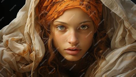 Premium Ai Image Beautiful Young Woman With Brown Hair Looking At
