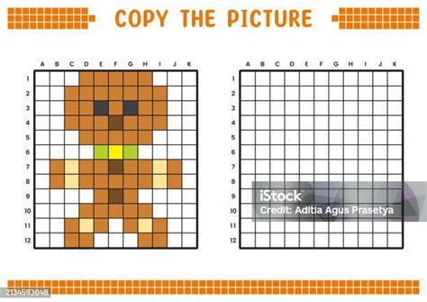 그림을 복사하고 그리드 이미지를 완성합니다 사각형으로 그리는 교육용 워크시트 색칠 영역 유치원 활동 어린이 게임 만화 벡터