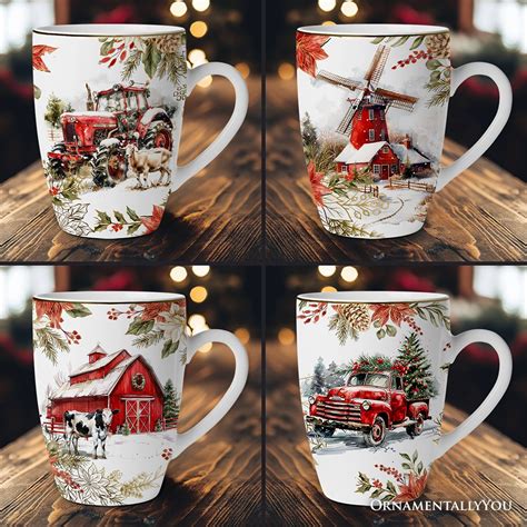 Fancy Farmhouse Holiday Set Of 4 Ceramic Mugs Ornamentallyyou