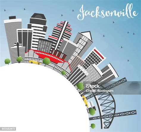 잭슨빌 회색 건물 푸른 하늘 및 복사 공간 스카이 라인 잭슨빌 플로리다에 대한 스톡 벡터 아트 및 기타 이미지 잭슨빌 플로리다 건물 외관 건축 Istock