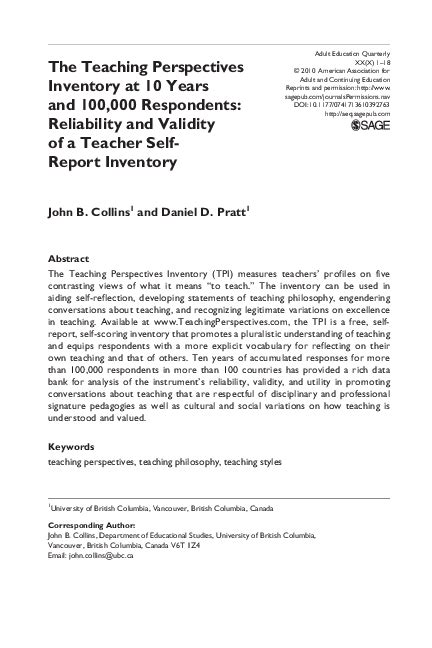 Pdf The Teaching Perspectives Inventory Tpi