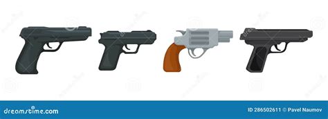 Handguns Or Pistol Models With Firing Trigger Vector Set Stock Vector Illustration Of