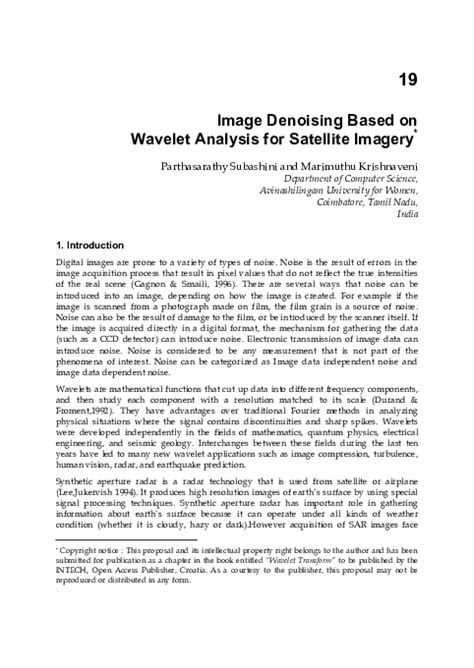 Pdf Image Denoising Based On Wavelet Analysis For Satellite Imagery