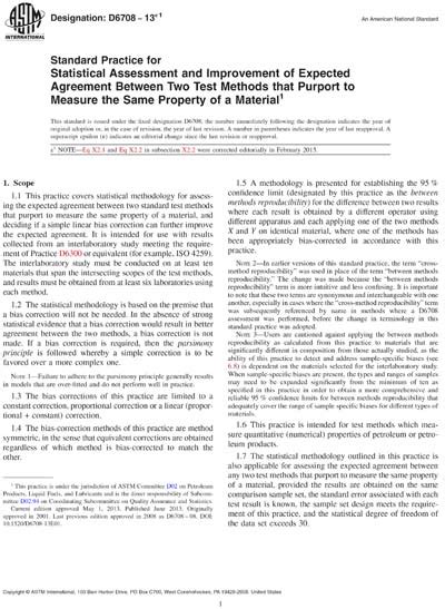 Astm D6708 13e1 Standard Practice For Statistical Assessment And Improvement Of Expected