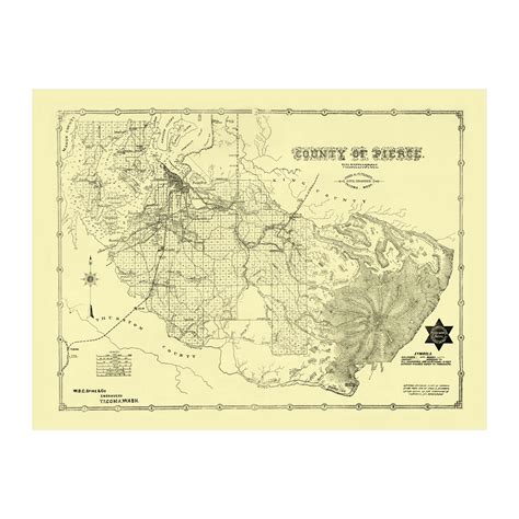Pierce County Washington Art 1890 Vintage Map Of Pierce County Wa