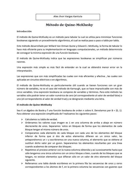 Método De Quine Descargar Gratis Pdf Álgebra De Boole