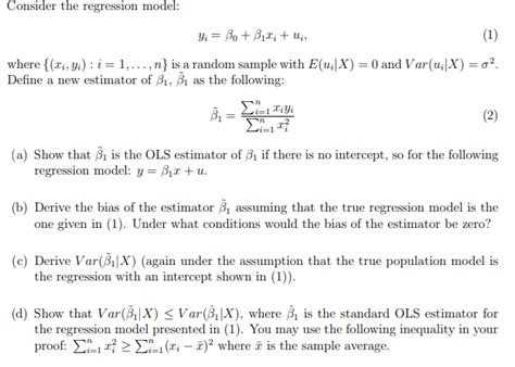 Solved Consider The Regression Model Yi β0 β1xi Ui Where