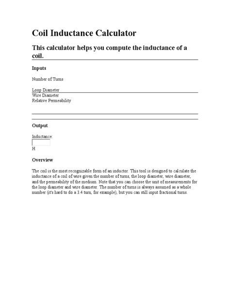 Coil Inductance Calculator Pdf