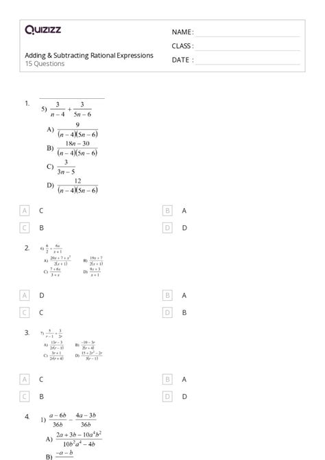 Adding Rational Expressions Worksheet