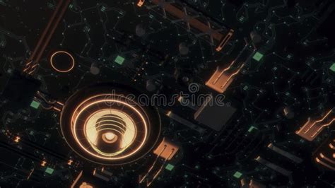 Neon Computer Chip System Motion Futuristic Computer Technology System With Neon Lines And
