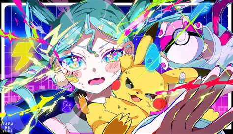 Hatsune Miku And Pikachu Pokemon And 3 More Drawn By Zarame Yuki
