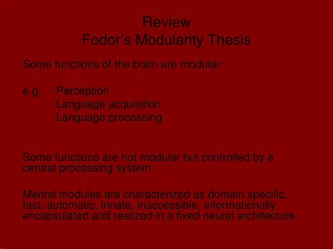 Ppt Modularity Of Mind Continued And The Language Of Thought Hypothesis Powerpoint Presentation