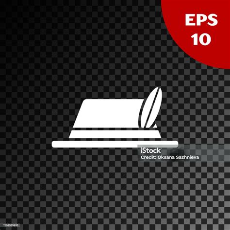 투명 한 어두운 배경에 격리 된 흰색 옥토버 페스트 모자 아이콘입니다 깃털이 달린 사냥꾼 모자 독일 모자 벡터 일러스트레이션 10월에 대한 스톡 벡터 아트 및 기타 이미지