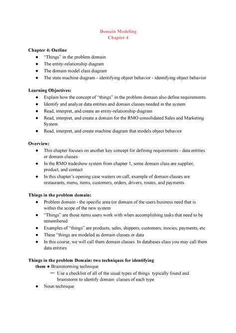 Domain Modeling Domain Modeling Chapter 4 Chapter 4 Outline “things