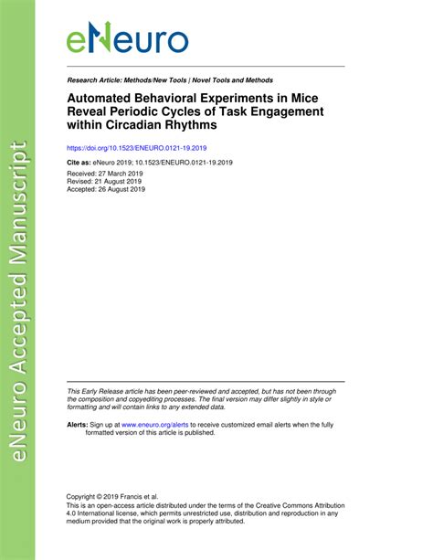 Pdf Automated Behavioral Experiments In Mice Reveal Periodic Cycles Of Task Engagement Within