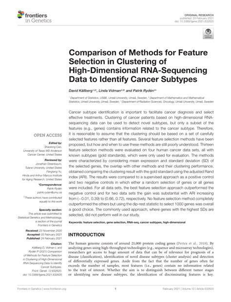 Pdf Comparison Of Methods For Feature Selection In Clustering Of High