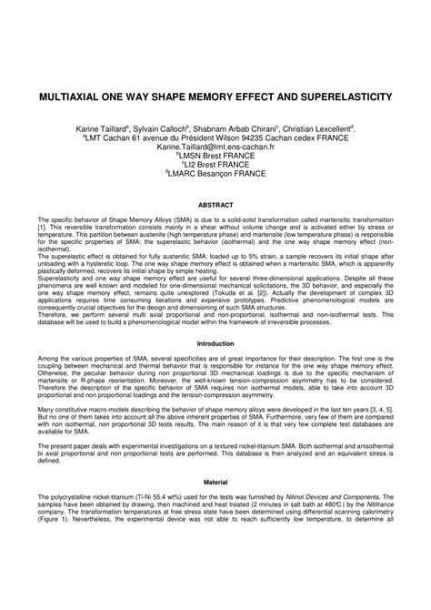 Pdf Multiaxial One Way Shape Memory Effect And Superelasticity