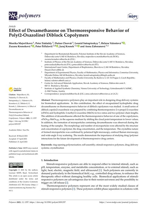 Pdf Effect Of Dexamethasone On Thermoresponsive Behavior Of Poly2