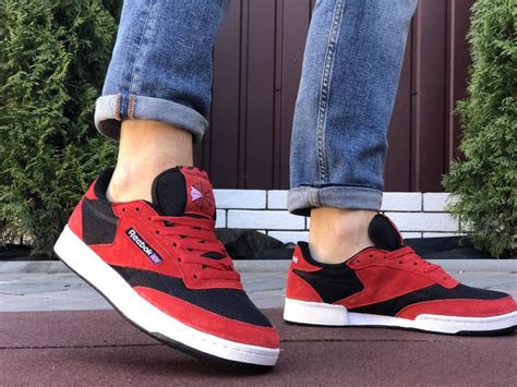 Мужские летние кроссовки Reebok замшевые спортивные, сетка, красные с ...