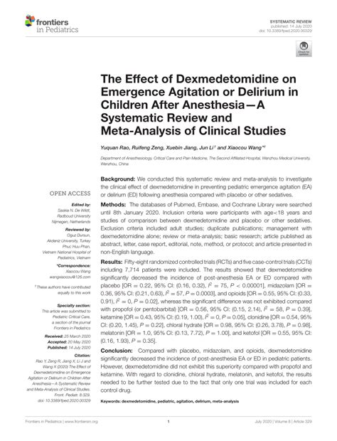 Pdf The Effect Of Dexmedetomidine On Emergence Agitation Or Delirium